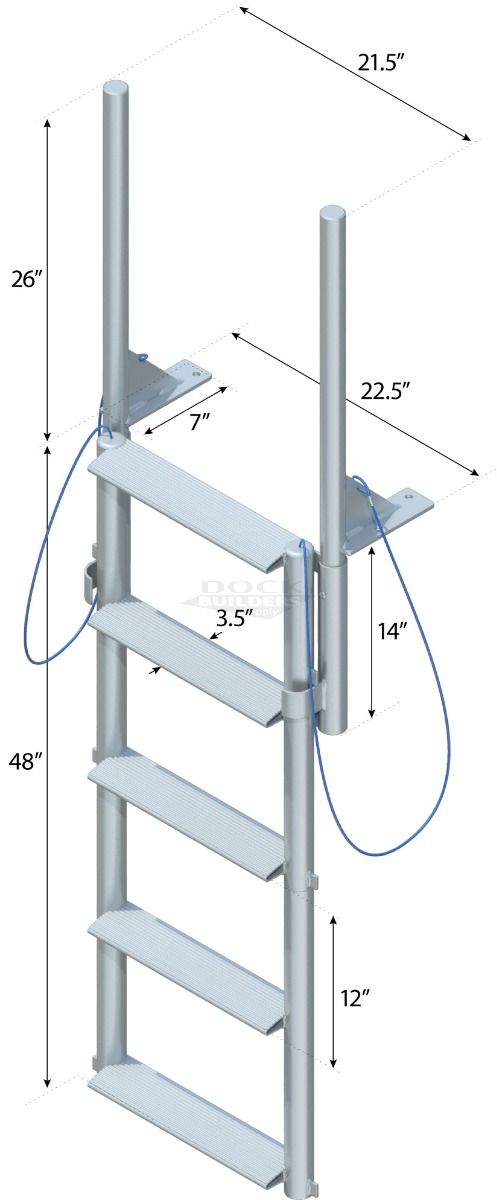 5 Step Floating Dock Finger Pier Lift Ladder with 3-1/2" Wide Steps ...